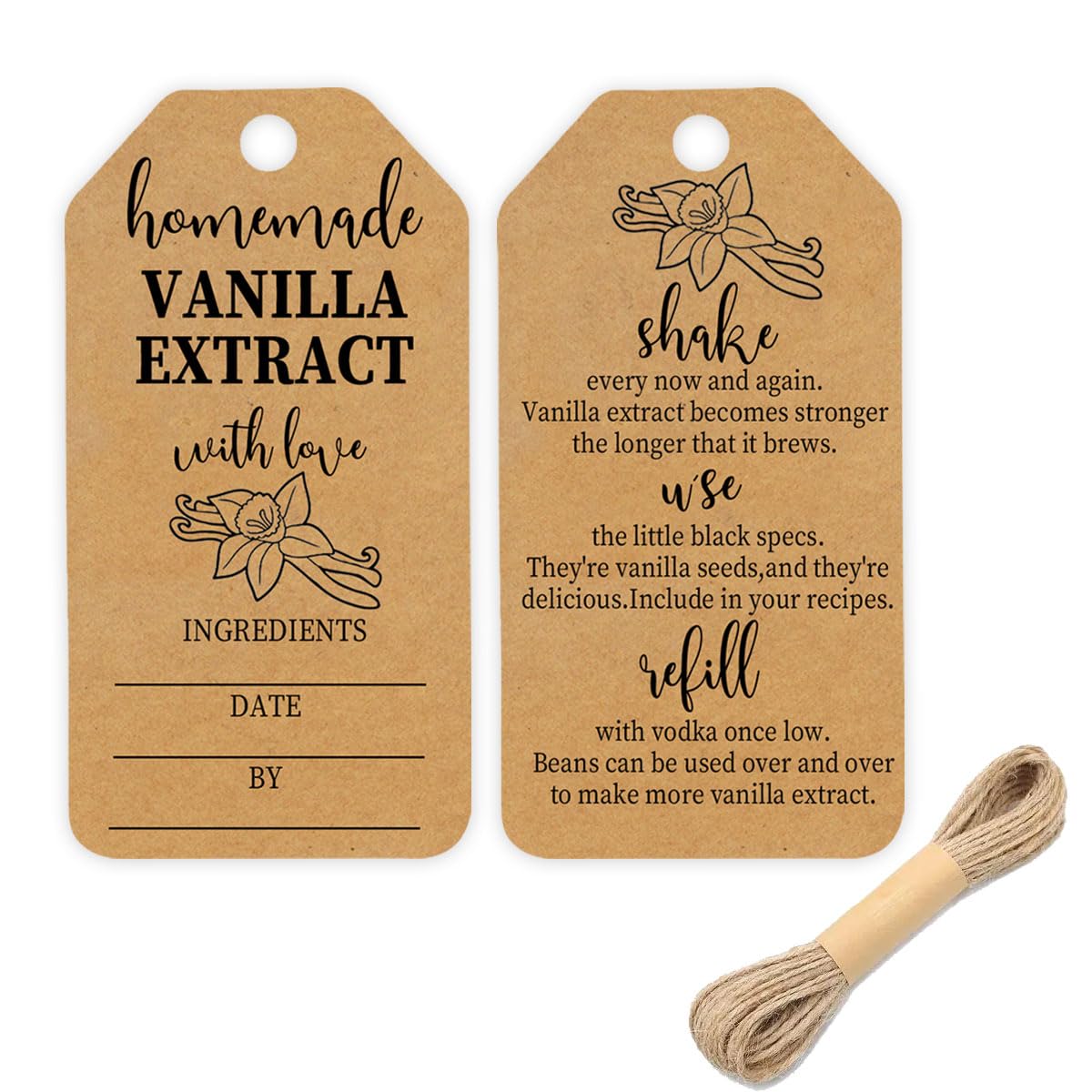 Amazon.com : 50PCS Kraft Vanilla Extract Labels Homemade Vanilla ...
