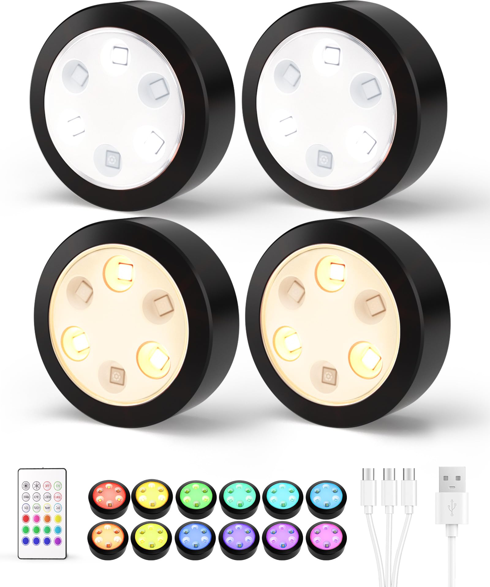 Ametheus Puck Lights with Remote, RGB Push Lights 14 Colors Changeable ...