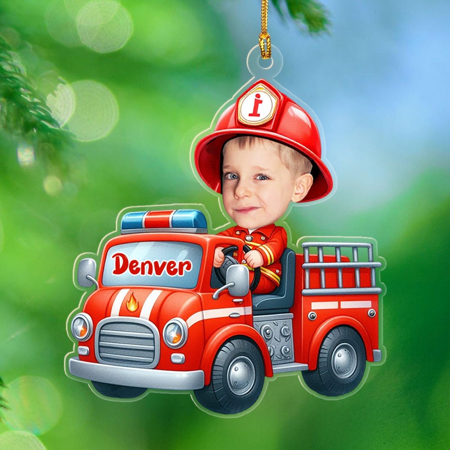 Amazon.com: Personalized Cute Fire Truck Christmas Tree Ornament, Add ...