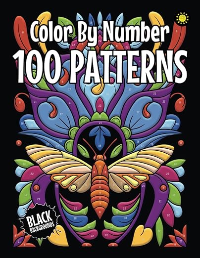 Amazon.com: 100 Patterns Color By Number for Adults (Black Backgrounds ...