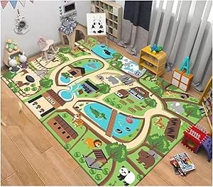 Amazon.com: Carpet Educational Playroom Zoo Car Print Play Rug,City ...