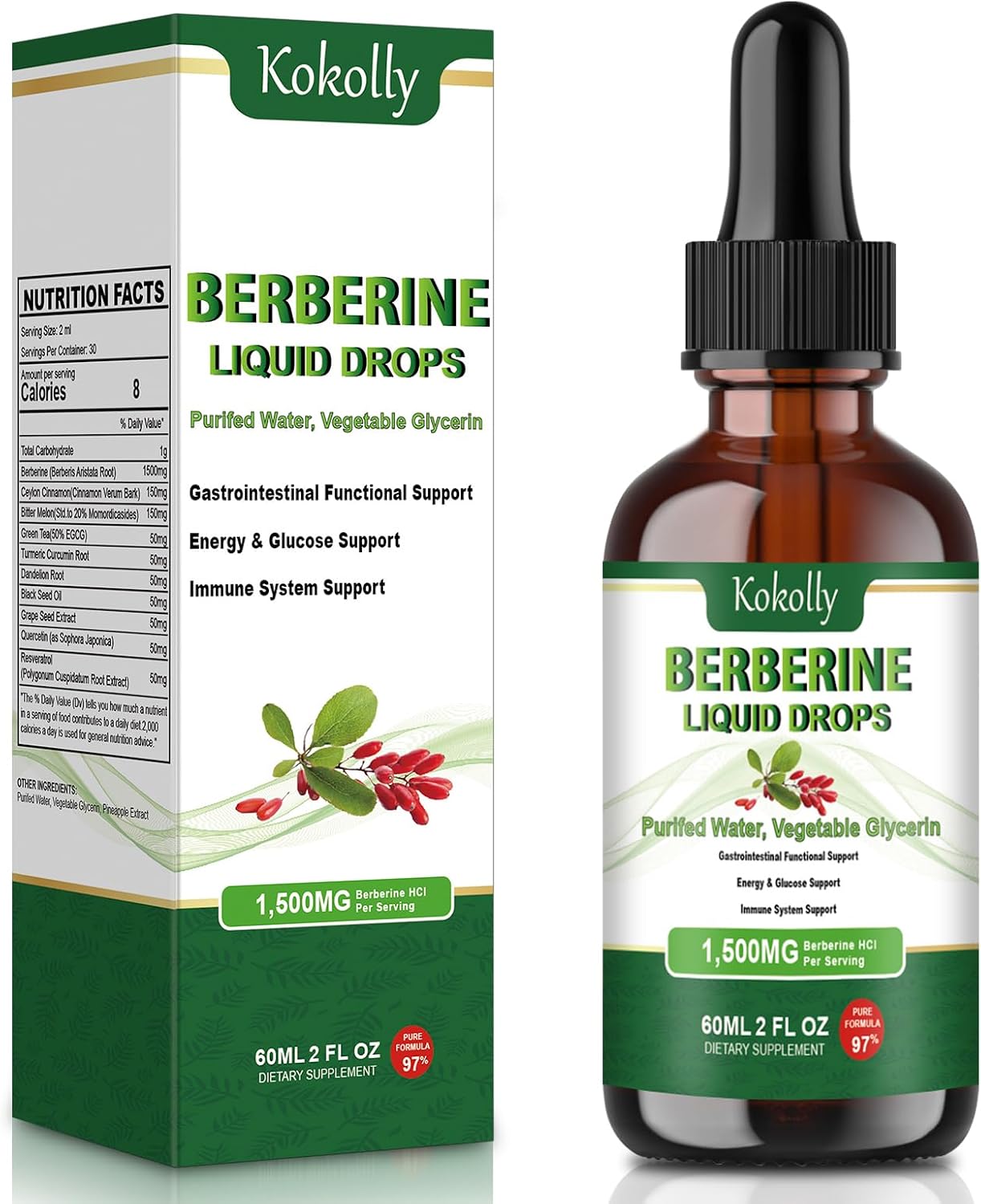 Amazon.com: Berberine HCL Liquid Drops - 1500 mg Berberine Supplement ...