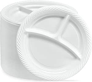 Amazon.com: PLASTICPRO 9 inch Round Plastic Plates 3 Compartment - 3 ...