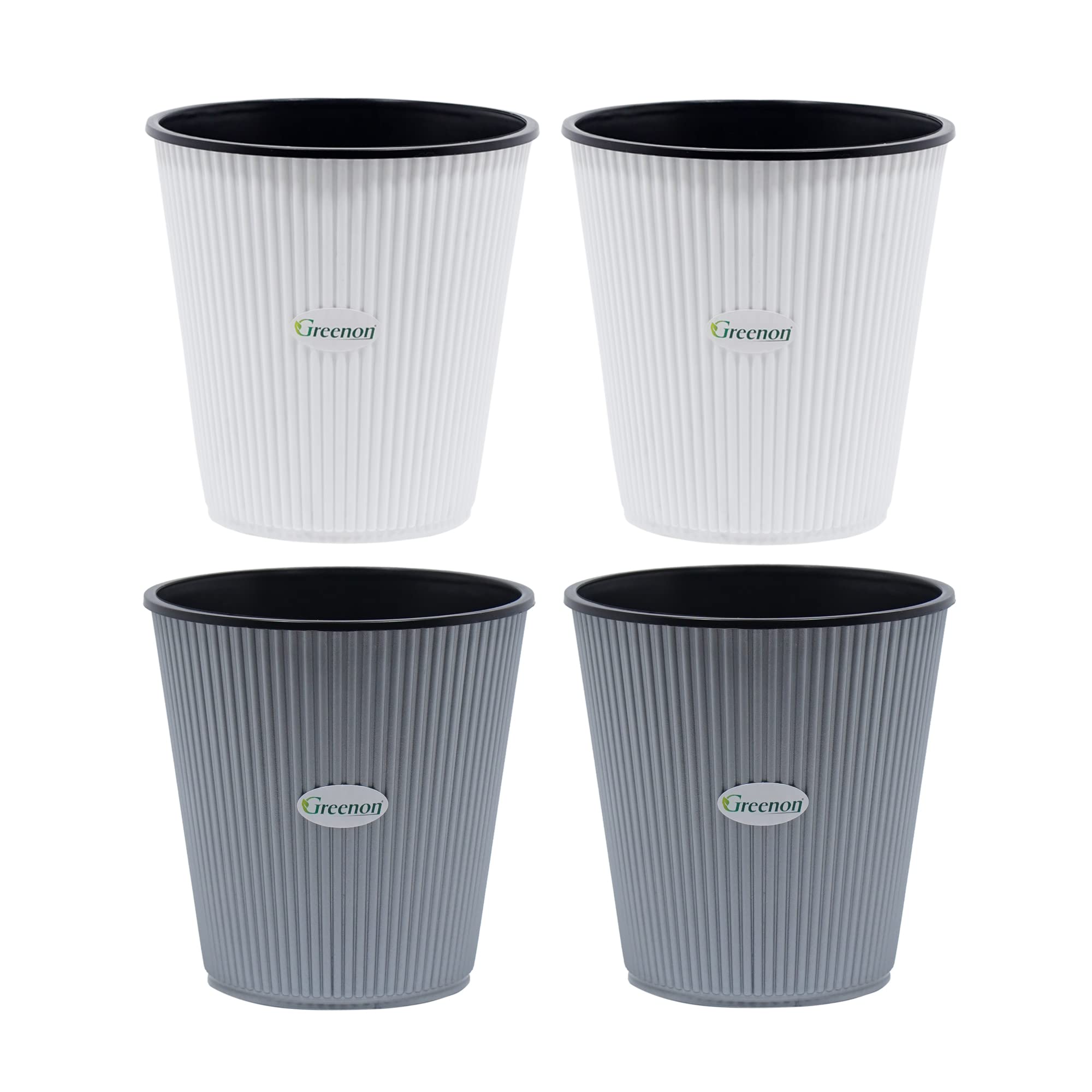 GREENON® 7 Inch Plant Pot Pack of 4 (8 Pots) | White, Grey Outer and ...