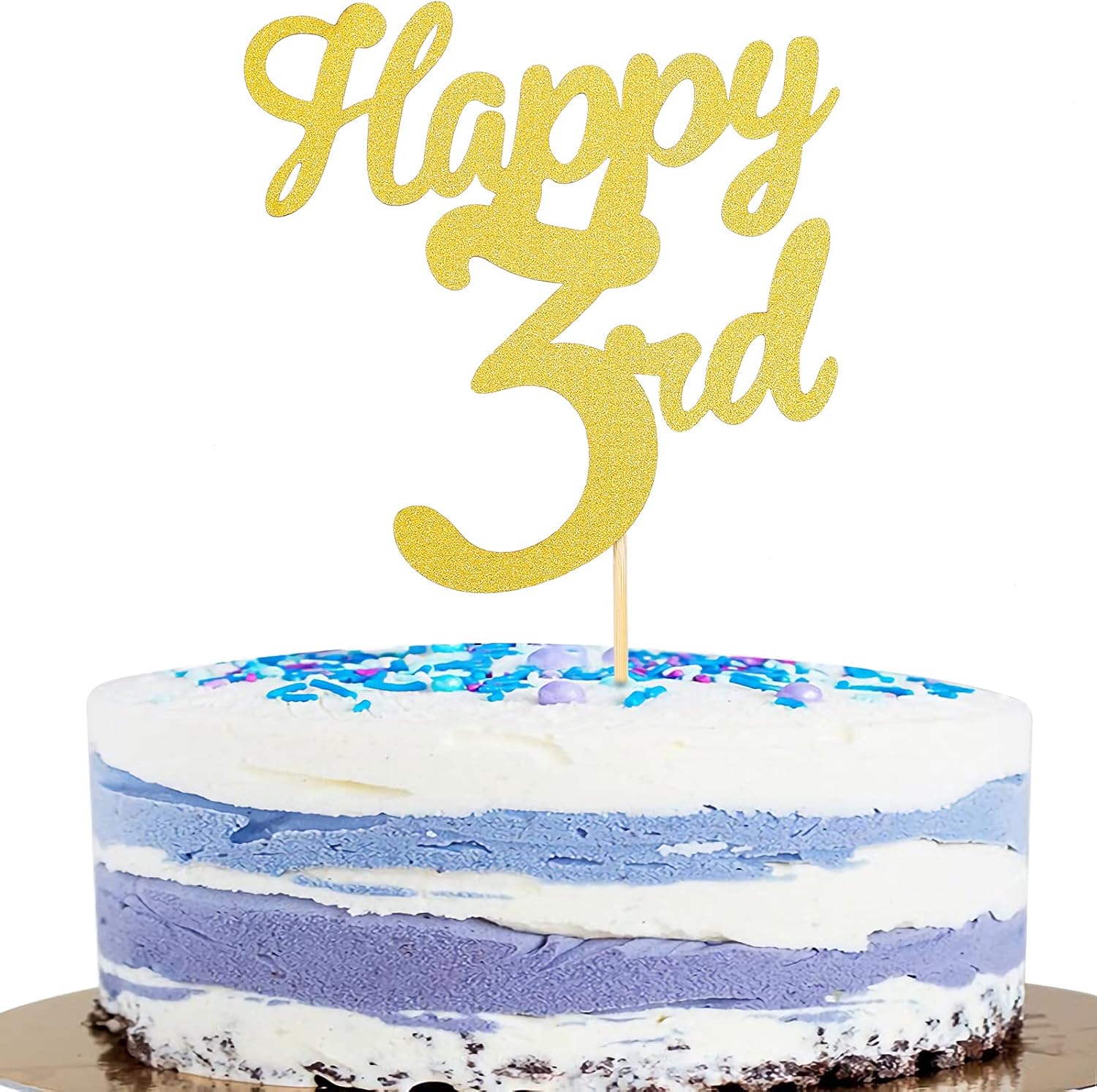 Happy 3rd Birthday Cake Topper - Gold Glitter Three Birthday Party Cake ...