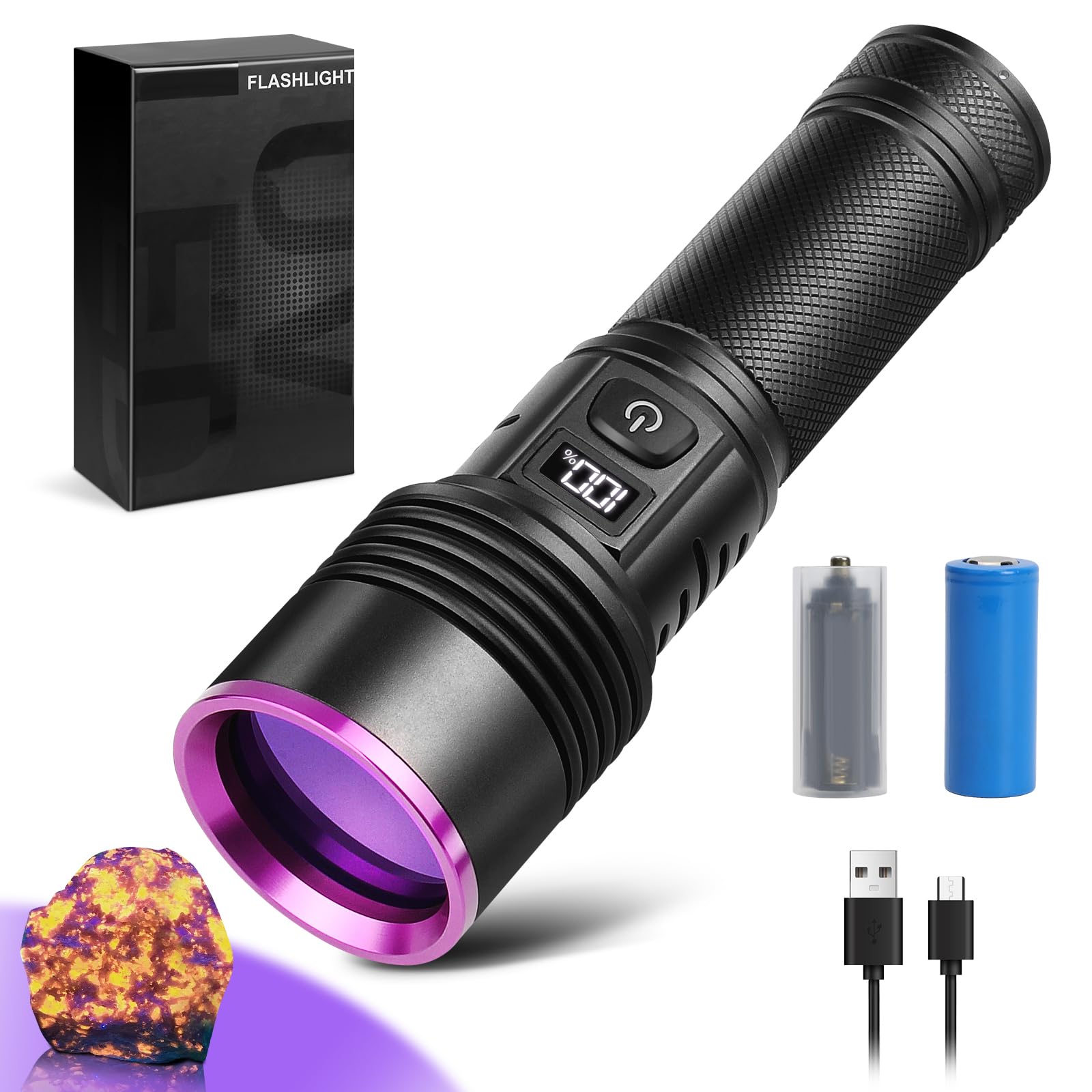 Tobeape 365nm Lampara de Luz Negra, 5000mAh Linterna UV USB Recargable ...