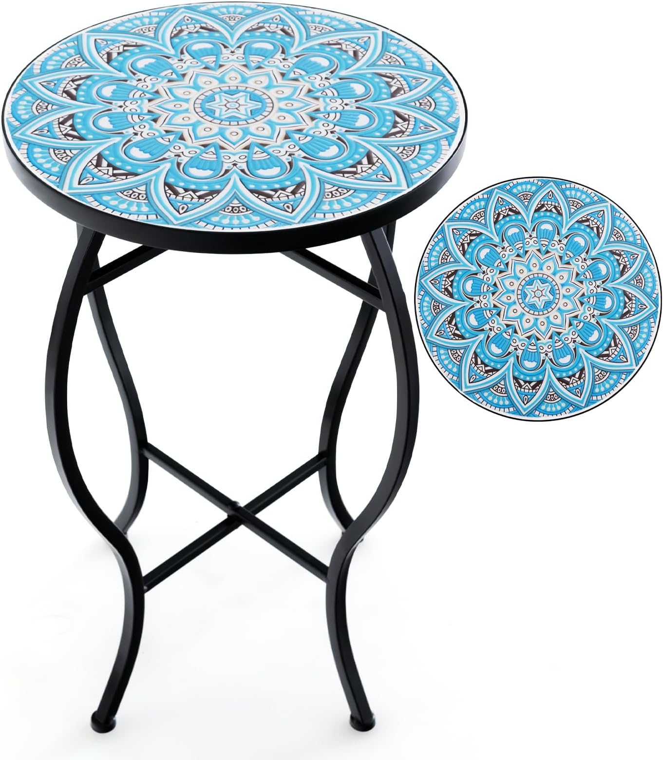 COSTWAY Garden Side Table, Mosaic Round Bistro Coffee Table with ...