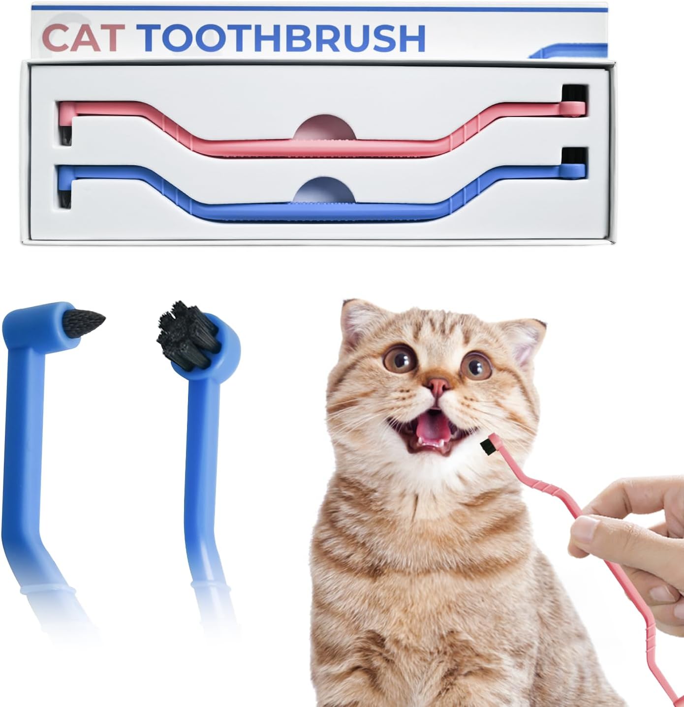 Amazon.com : xuepett 2 Pcs Dual Sided Cat Toothbrush with Micro Brush ...