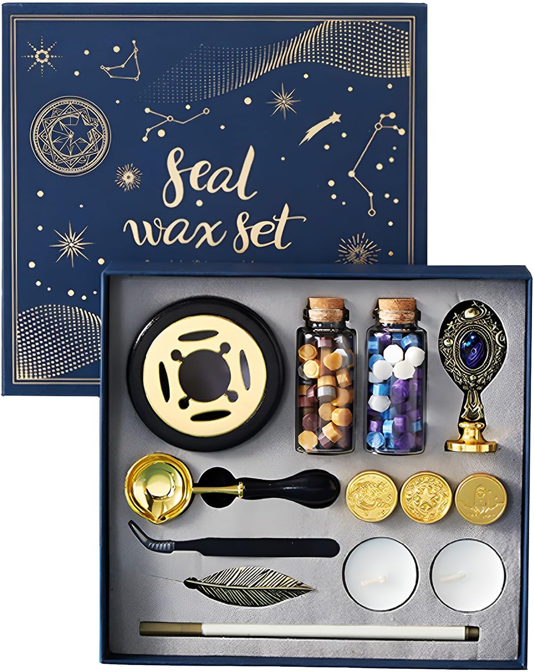 Amazon.com: Wax Seal Stamp Kit, Wax Seal Stamp Gift Box with 4 Sealing ...