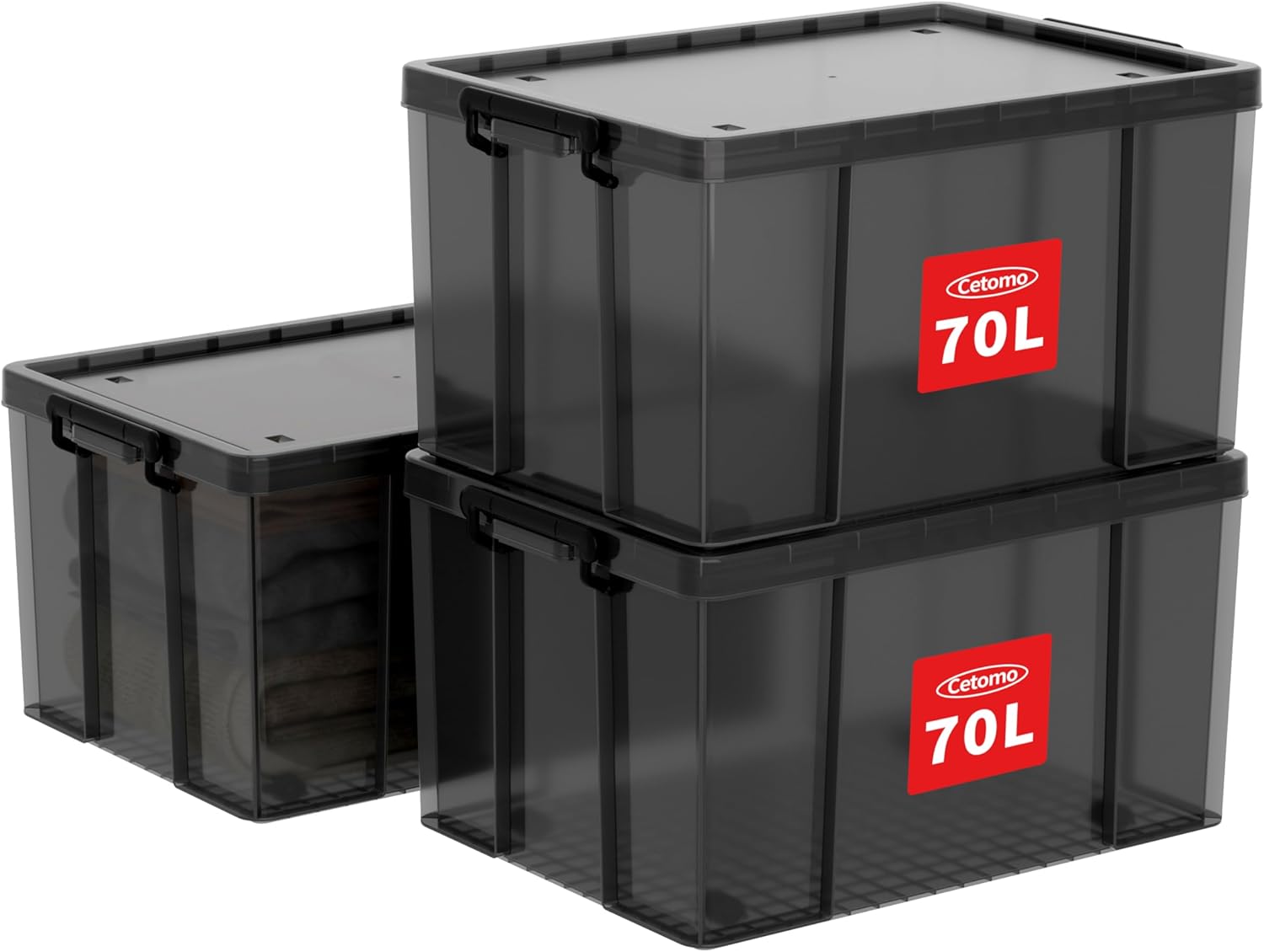 Cetomo 70L*3 Storage Boxes, Stackable Storage Box with Lids, Heavy-Duty ...