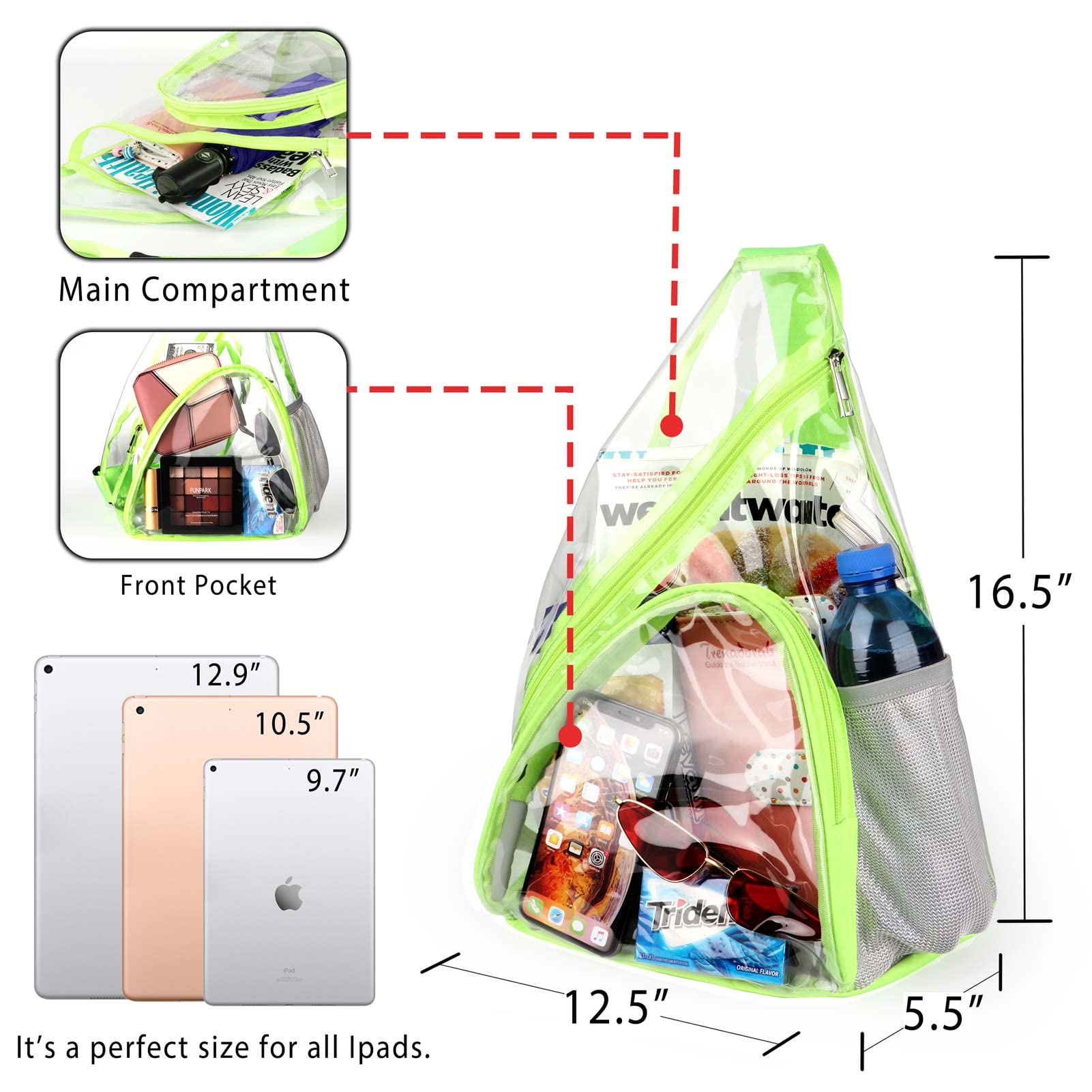 Snapklik.com : HULISEN Clear PVC Sling Bag Stadium Approved, Backpack