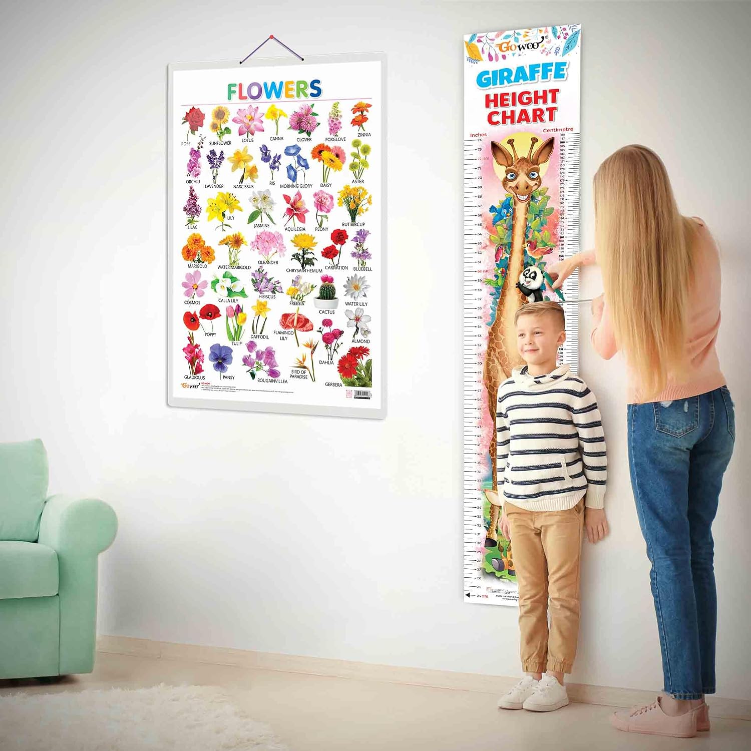 Flowers and GIRAFFE HEIGHT CHART | Set of 2 chart | A Kids Combo Pack ...