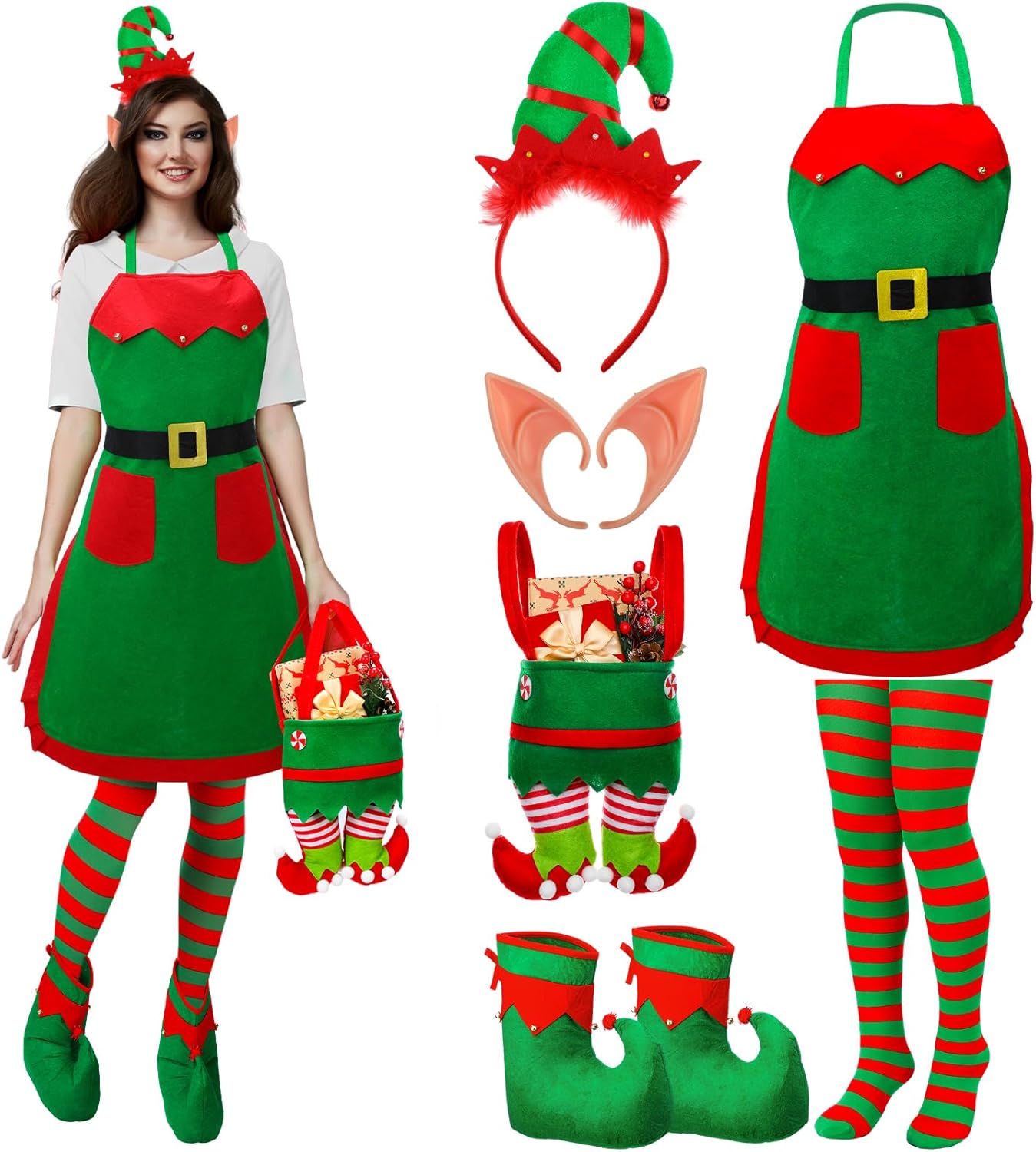 Amazon.com: Berlune 8 Pcs Christmas Elf Costume Set for Women Includes ...