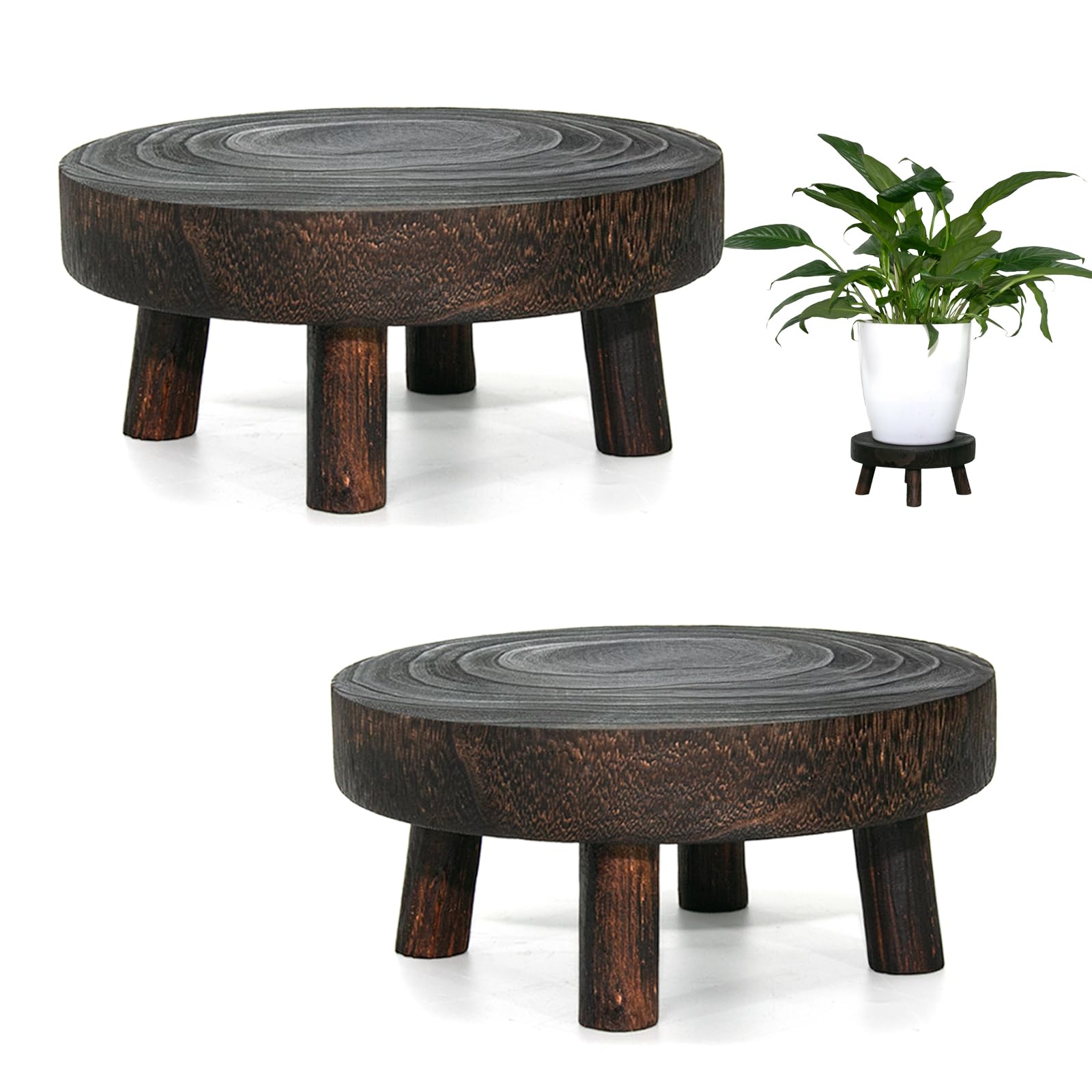 Amazon.com: 2Pcs Small Wooden Stools for Plants, Wood Stool Plant Stand ...