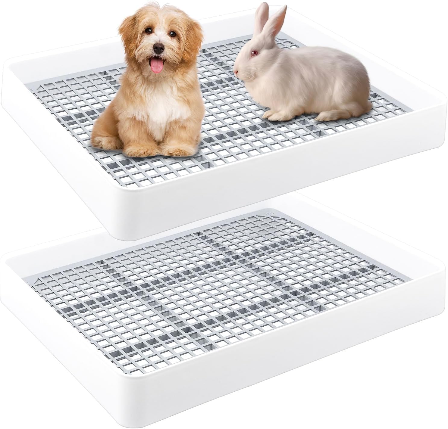 2 Pcs Rabbit Large Litter Box with Grate, Guinea Pig Training Litter ...
