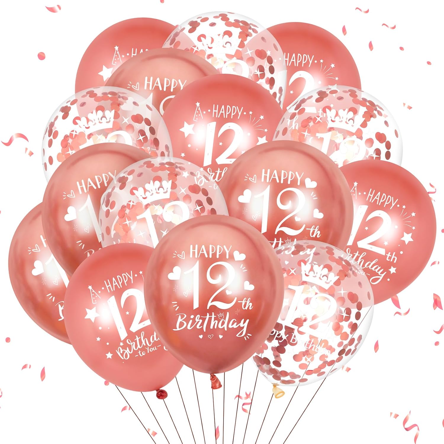 Amazon.com: 12th Latex Birthday Balloons, 15 Pcs Rose Gold Happy 12th ...