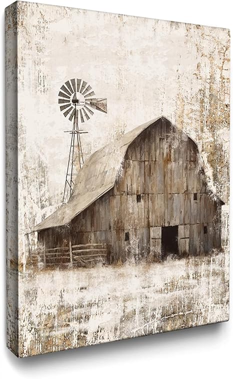 Amazon.com: Luslya Rustic Old Barn Wall Art Canvas Farmhouse Windmill ...
