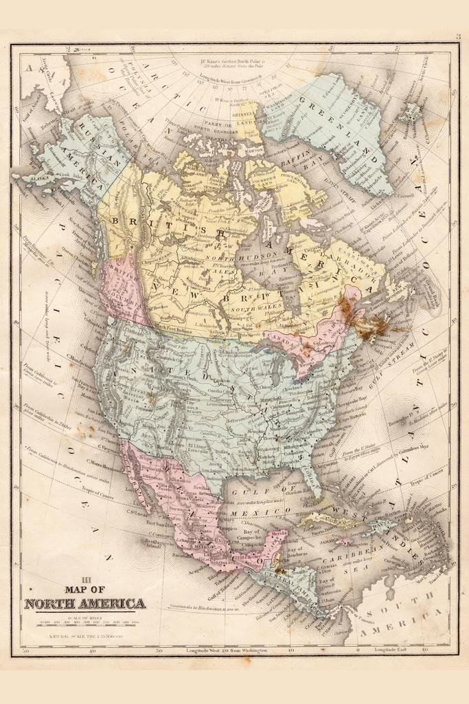 Buy North America 1867 Vintage Antique Style Map Travel World Map with ...