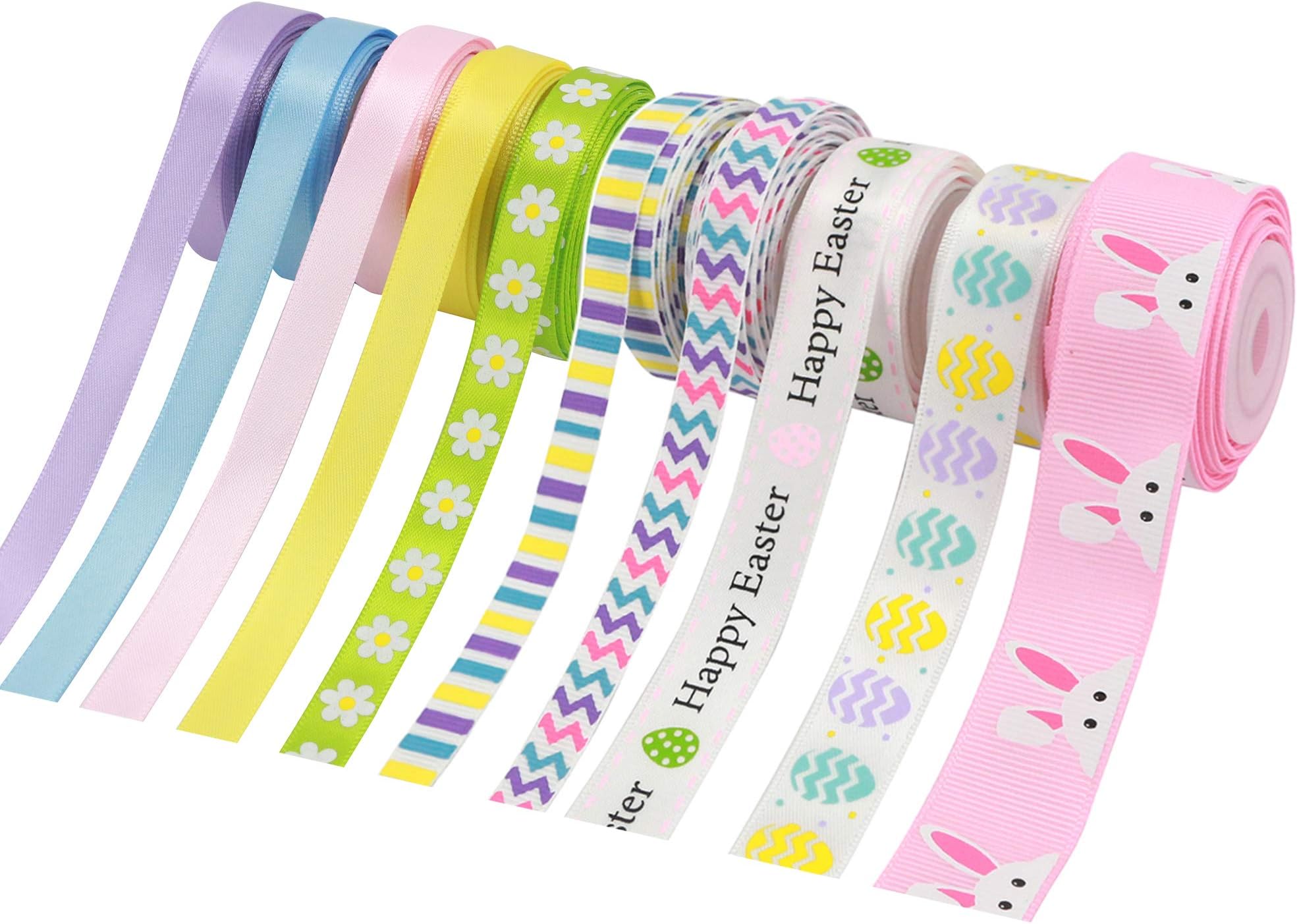Amazon.com: 6 Rolls 30 Yards Easter Ribbon 2 Inch Bunny Egg Rabbit ...
