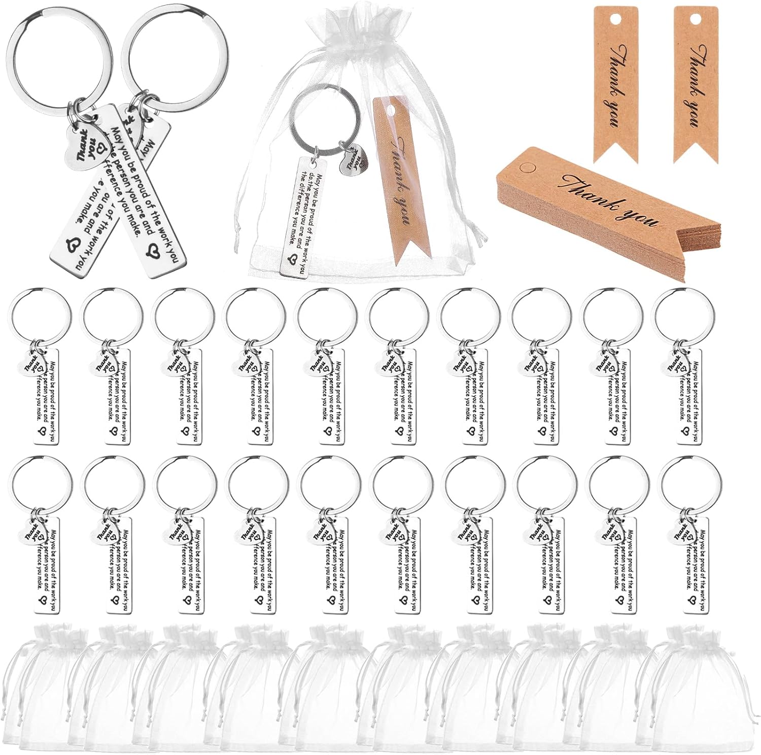 BANBAN 60PCS Thank You Keychain Employee Appreciation Gifts Inspirational Keychain with Thank ...