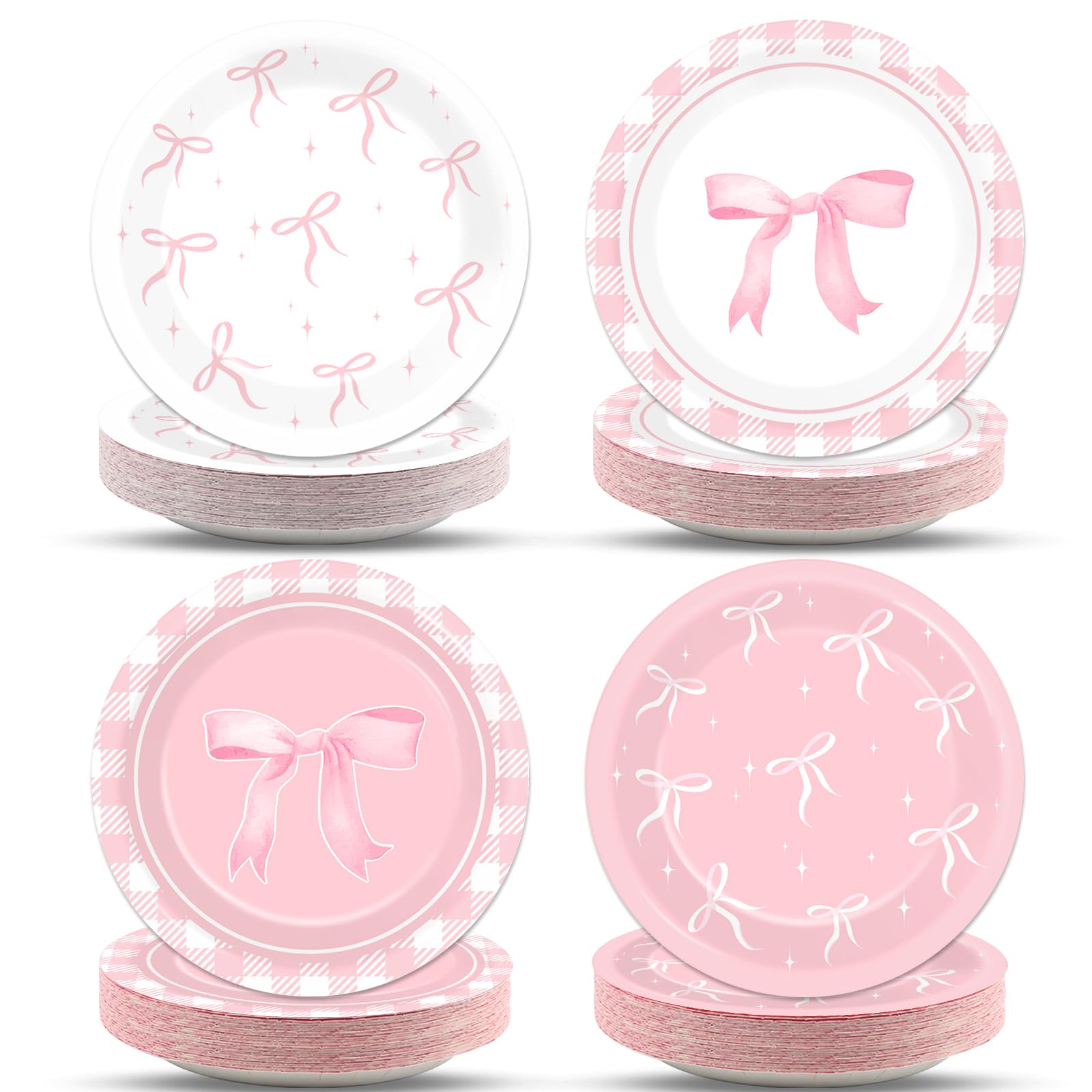 Amazon.com: 48pcs Pink Bow Party Supplies Bow Birthday Party Plates 7 ...