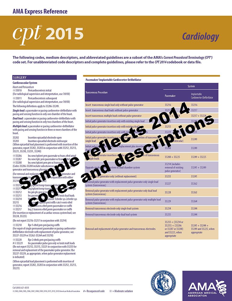 CPT 2015 Express Reference Coding Card: Cardiology: AMA: 9781622020546 ...