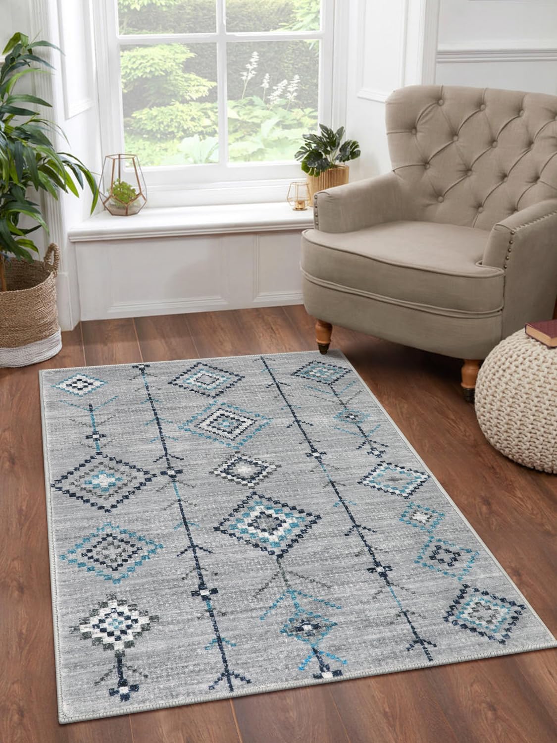 Amazon.com: Seavish 3x5 Accent Area Rug Gray Boho Distressed Diamonds ...