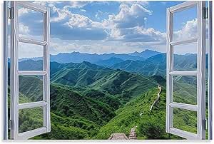Amazon.com: Fake Window Poster for Walls - Faux Open Window with Scenic ...