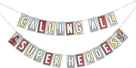 Amazon.com: Comic Superhero Pennant Banner - Birthday Party Decor - 2 ...
