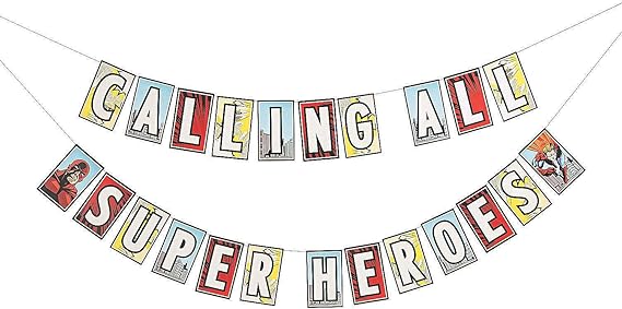 Amazon.com: Comic Superhero Pennant Banner - Birthday Party Decor - 2 ...