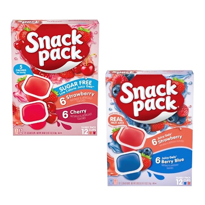 Amazon.com: Snack Pack Sugar-Free Variety Pack of Strawberry & Cherry ...