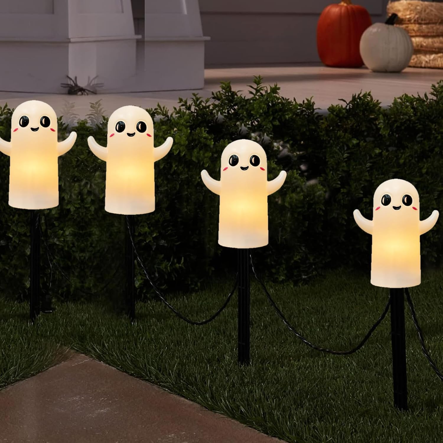 Cbebew Halloween Pathway Lights Outdoor, Set of 4 White Ghost Stake ...