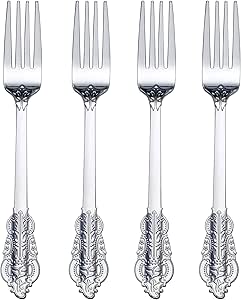 Amazon.com: WDF 100 Piece Silver Forks Disposable - 7.48 Inch Silver ...