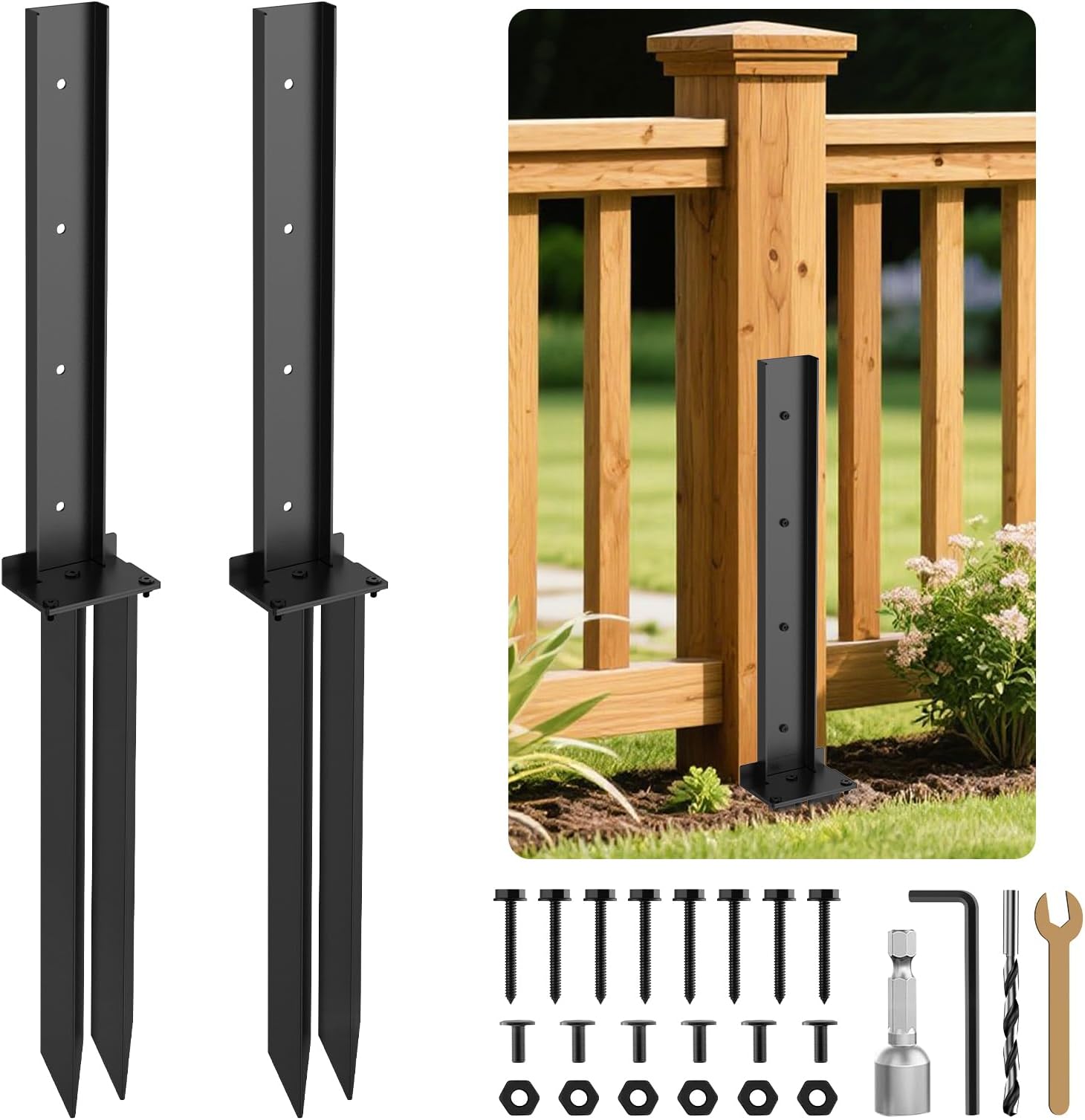 Amazon.com : 2 Pcs Fence Post Repair Kit, Heavy Duty Anchor Ground ...
