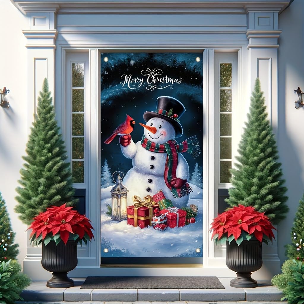 Amazon.com: Tomhong Christmas Snowman Door Cover Banner 71x35 Inch ...