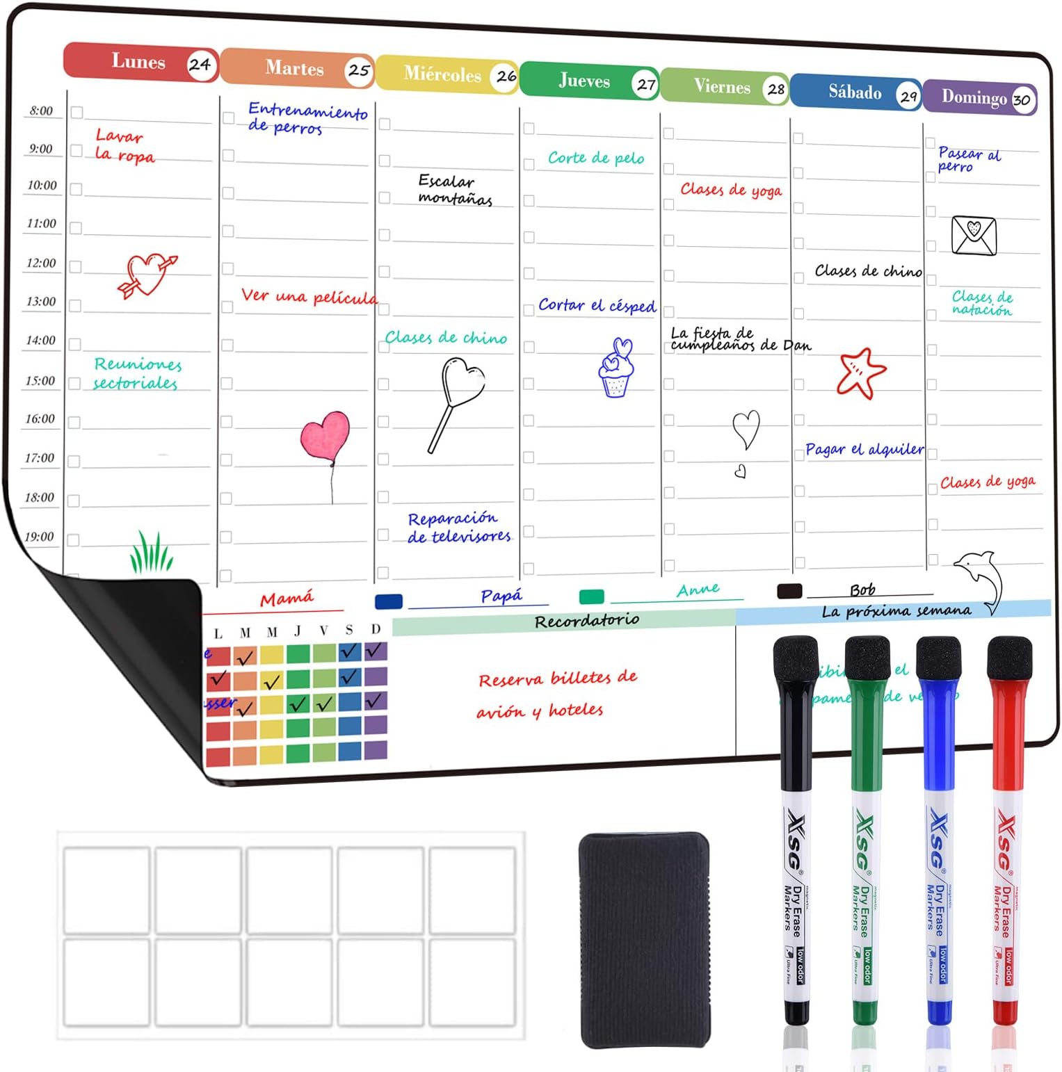 POPRUN Calendario Magnetico para Nevera, Planificador Semanal Magnetica ...