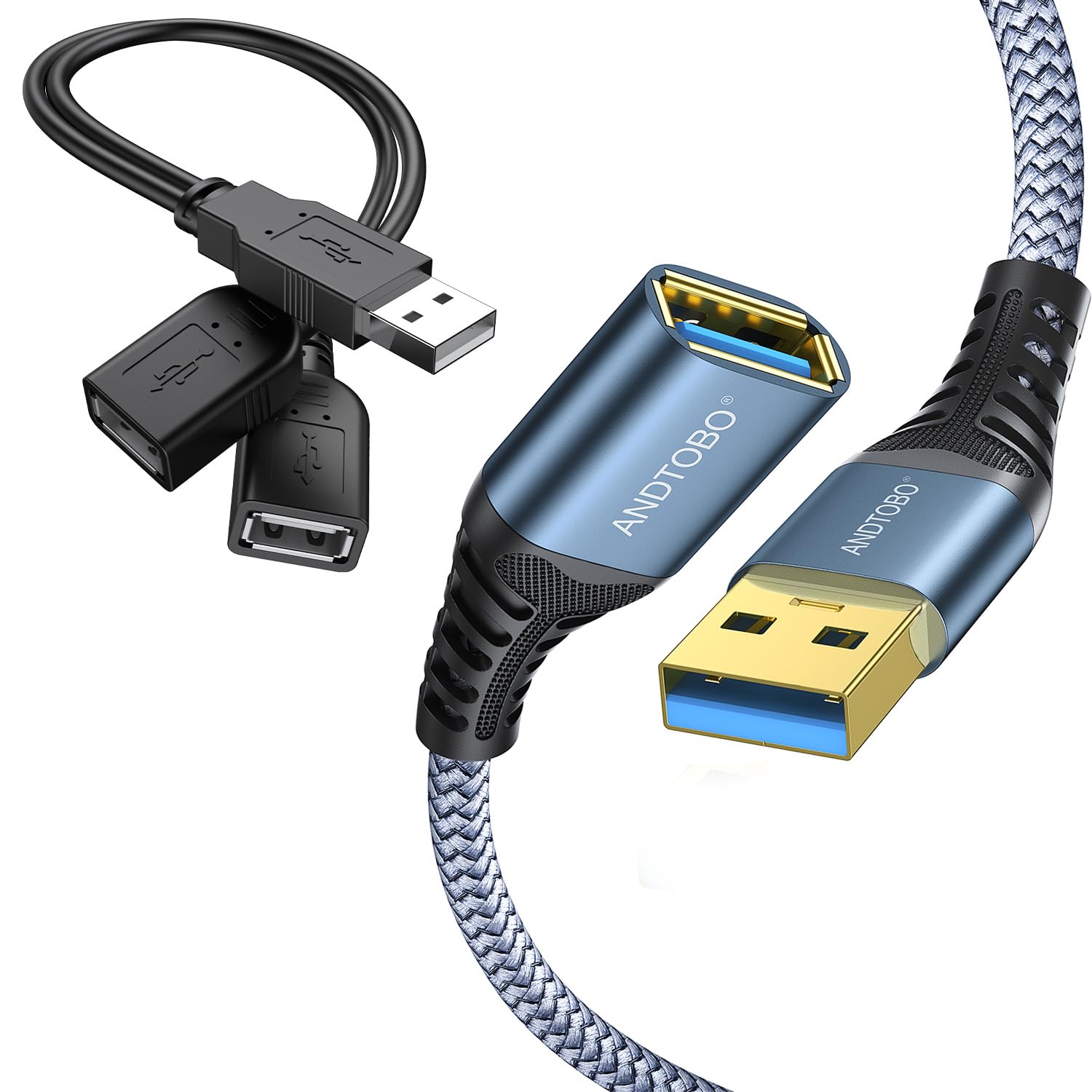 Amazon.com: ANDTOBO 【6.6FT】 USB 3.0 Extension Cable & USB Y Splitter ...