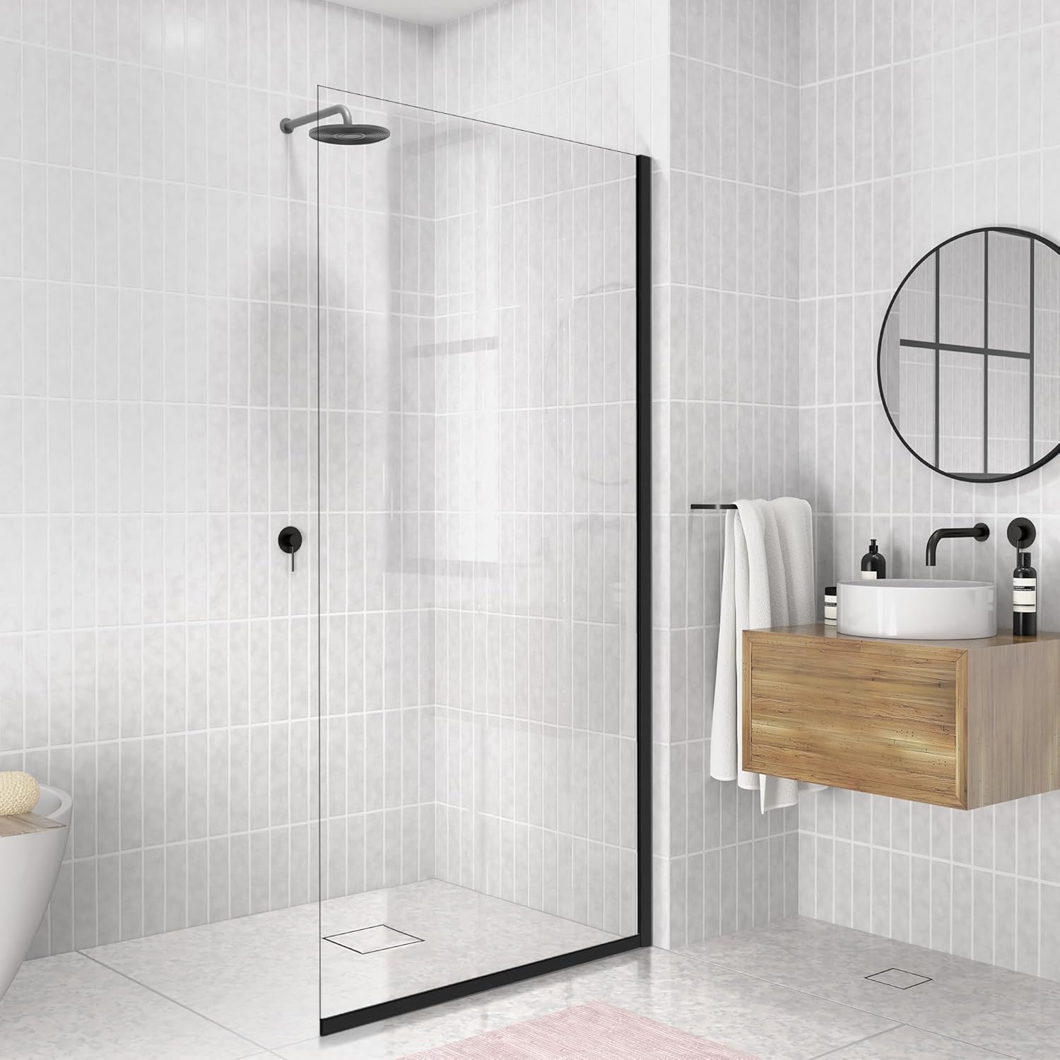 Fixed Shower Door Screen 34"×74" for Bathroom - 5/16"(8mm) Thick Clear ...