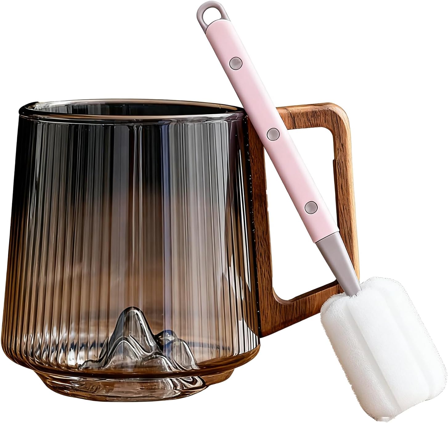 Amazon.com: Smokey Gray Glass Slanted Coffee Cups With Wooden Handle ...