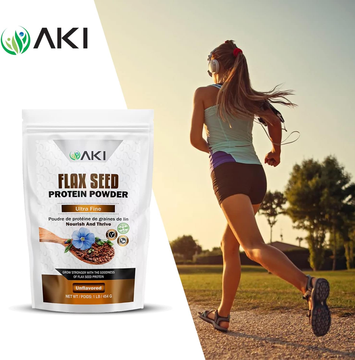 AKI – Proteína de linaza en polvo que ayuda a aumentar la ingesta de proteínas y fibra, sin OMG ...