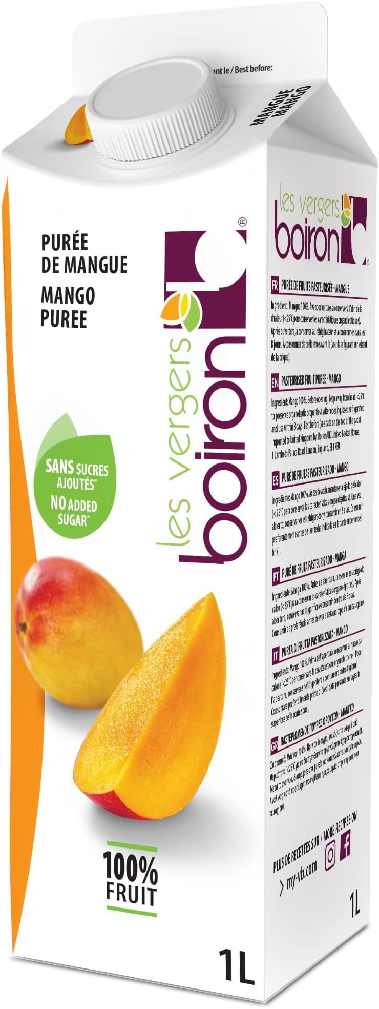 Amazon.com : Les Vergers Boiron Mango Fruit Puree, 100% Fruit, All ...