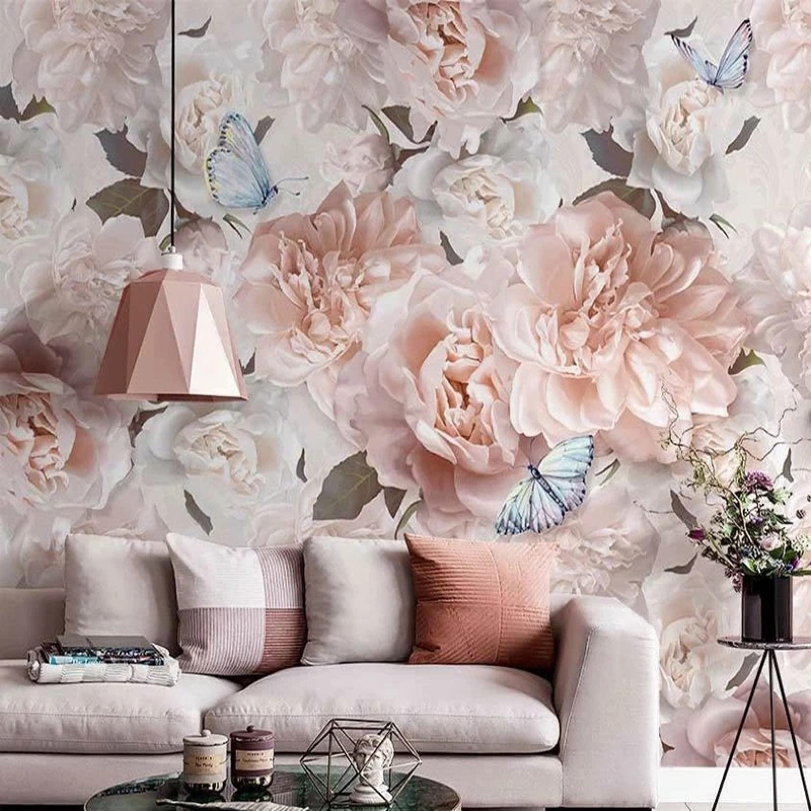 Amazon.com: Modern Art Farmhouse Style 3D Mural Wallpaper, Pink Flowers ...