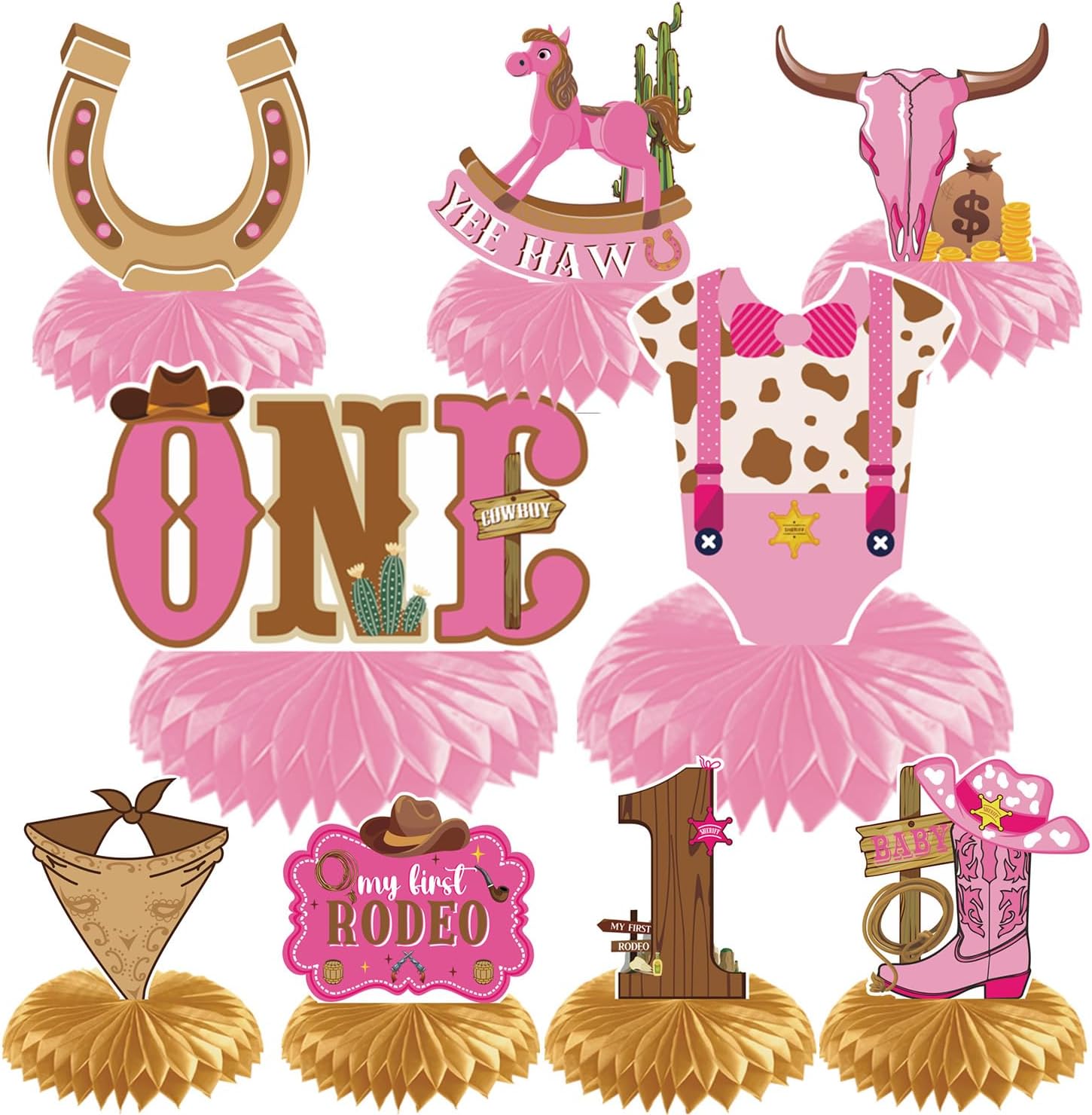 Amazon.com: Gameza My First Rodeo Birthday Party Decoration Girl, Pink ...