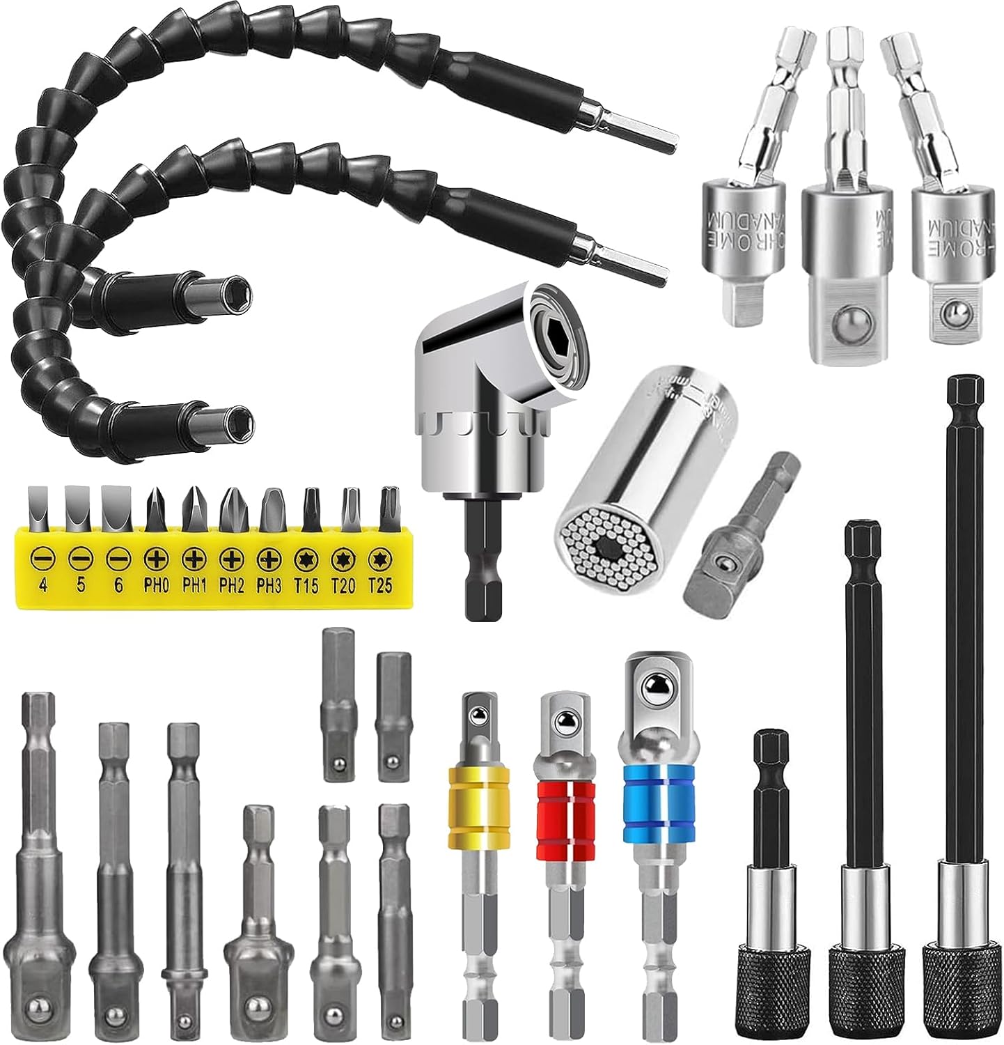 YENJO Flexible Drill Bit Extension Set, Include Universal Socket ...