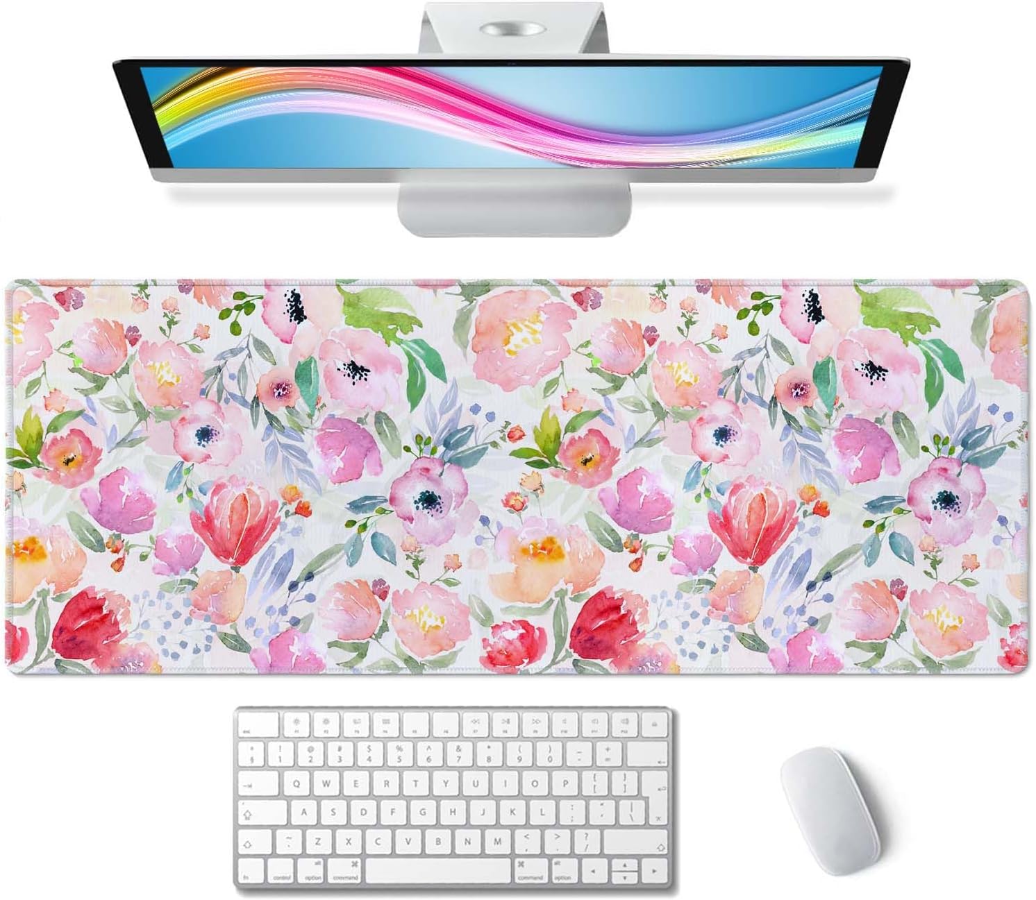 Amazon.com: Watercolor Floral Botanical Pattern Desk Mat, Extended Big ...