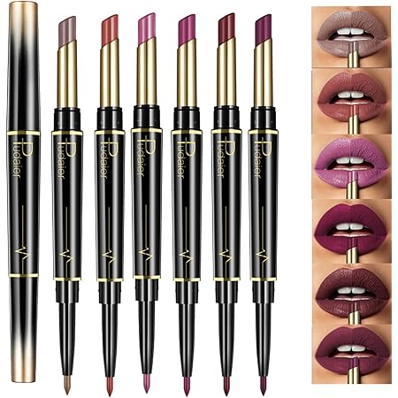 Amazon.com : Lip Liner and Lipstick Makeup Set, 6Pcs 2 in 1 Double Head ...