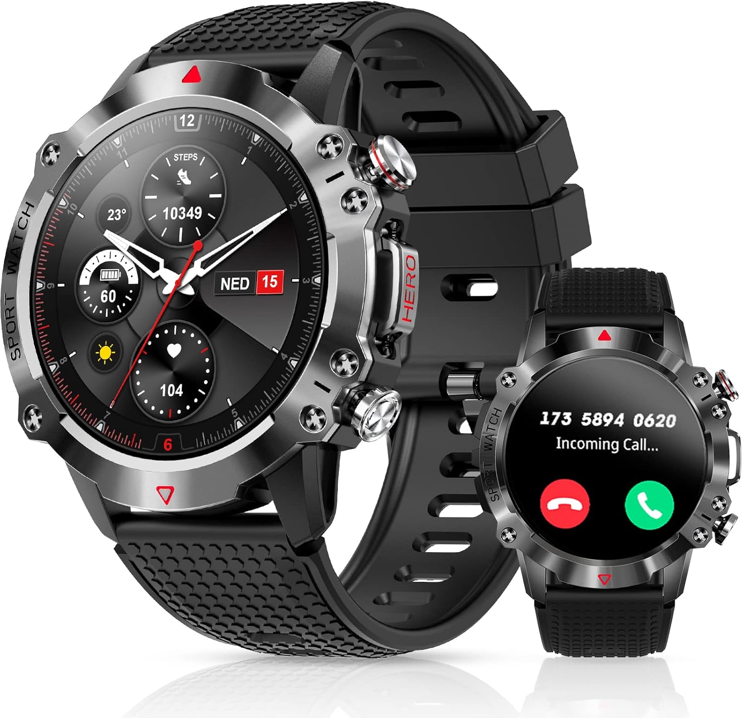 AXIDUN Smartwatch Hombre,Reloj Inteligente Militar táctico de 1.39''HD ...