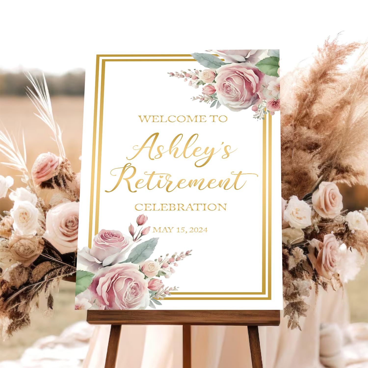Amazon.com : Floral Retirement Party Sign, Pink Gold Retirement ...