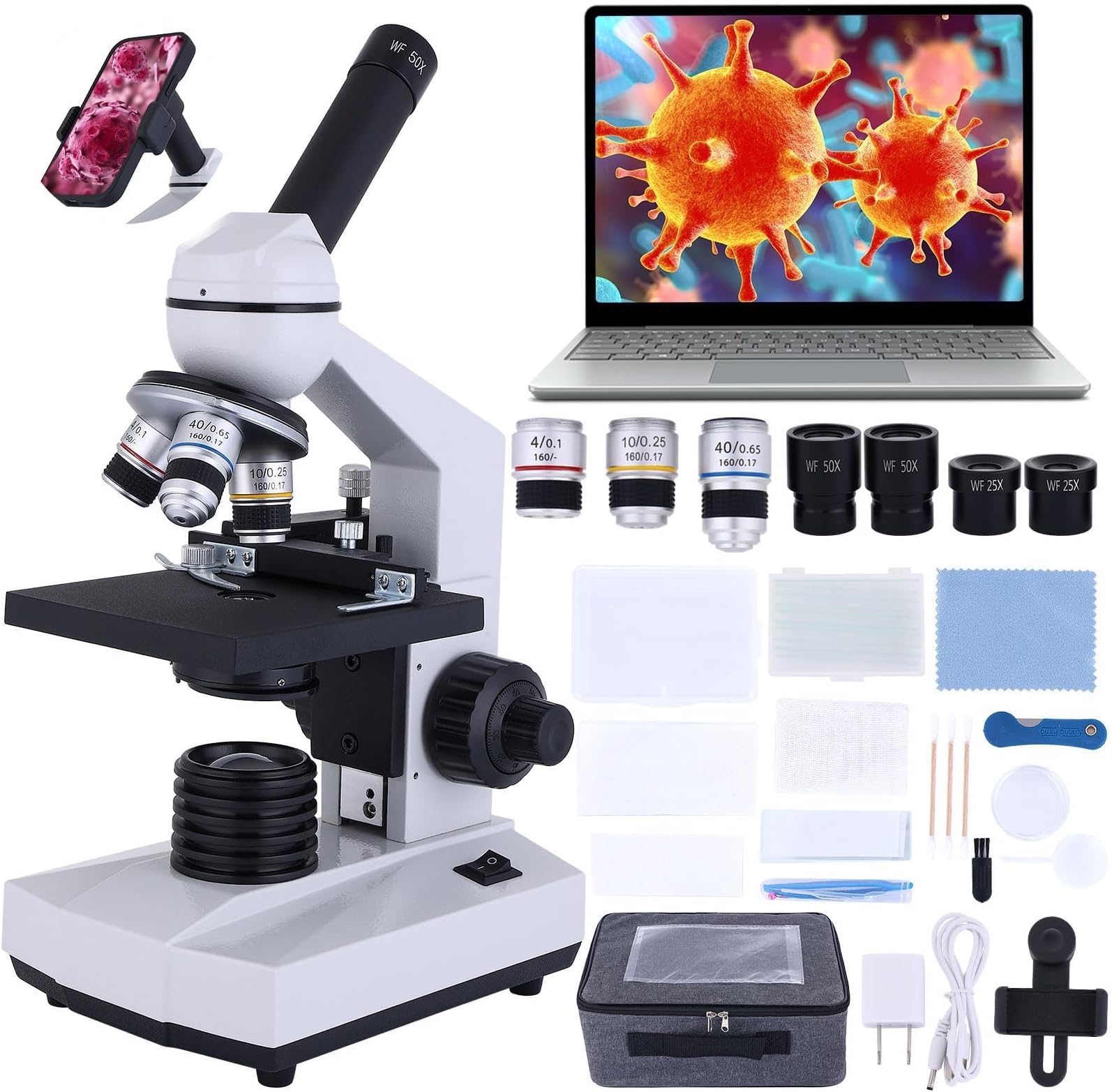 Amazon.com: Microscope monocular Biological Microscope Wide-Angle ...
