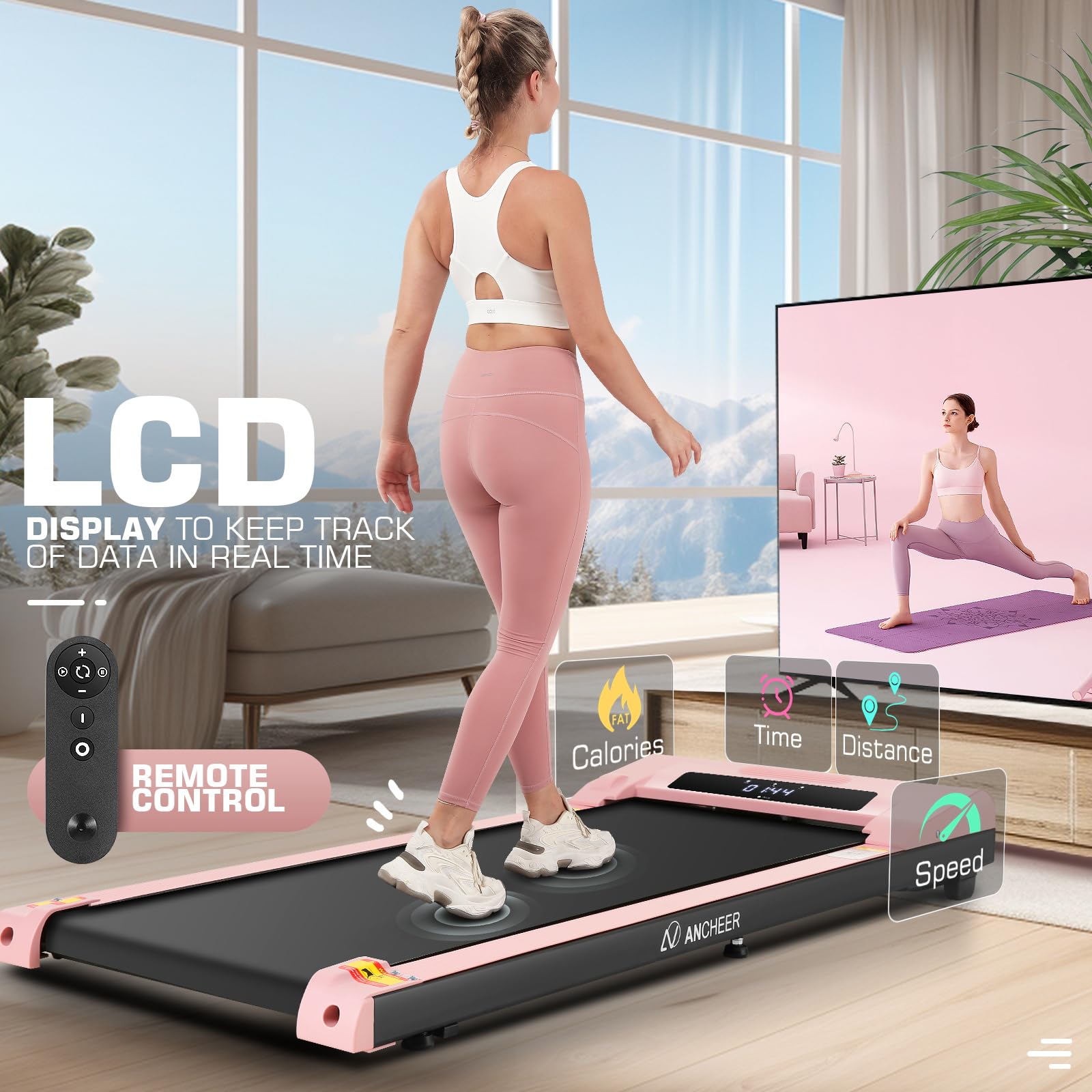 Snapklik.com : ANCHEER 2 In 1 Under Desk Walking Pad Treadmill, 2.5HP ...